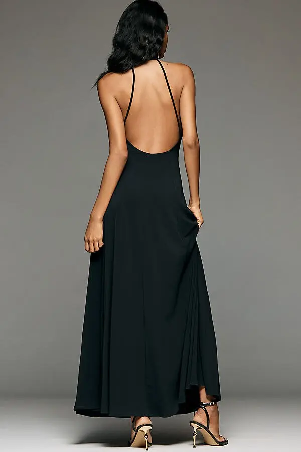 Anthropologie Halter Open-Back A-Line Maxi Dress In Black - 30% Off |  Editorialist