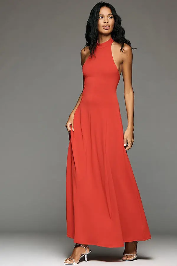 Anthropologie Halter Open-back A-line Maxi Dress - Haute Red