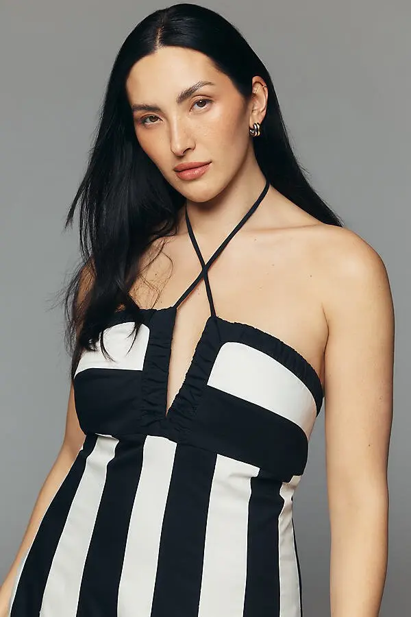 Maeve Halter Colorblock Midi Dress - Black & White Pattern | Editorialist