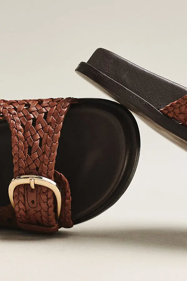 SILENT D Woven Buckle Slide Sandals - Brown