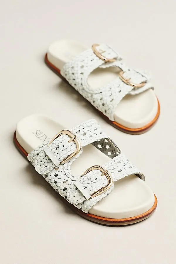 SILENT D Woven Buckle Slide Sandals - White