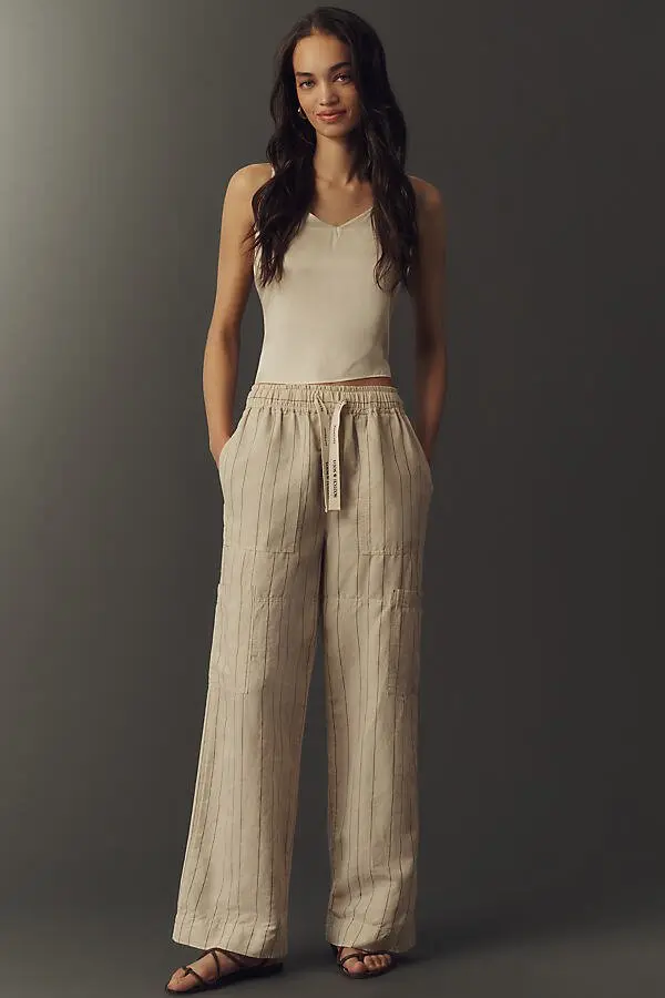 Scotch & Soda Cotton Linen Wide-leg Pants - Beige