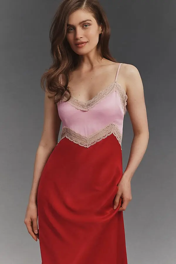 Bhldn Satin Lace Colorblock Midi Dress