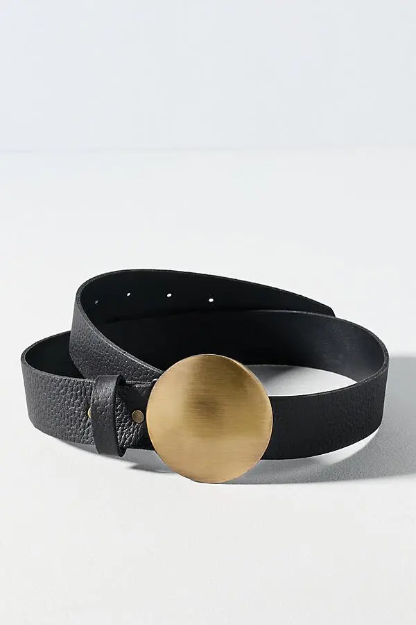 ADA Olsen Round Buckle Leather Belt - Black