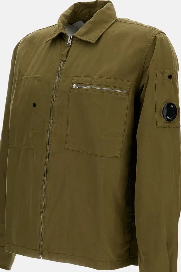 C.P. COMPANY Camicia Over Con Zip In Gabardine Organico - Verde