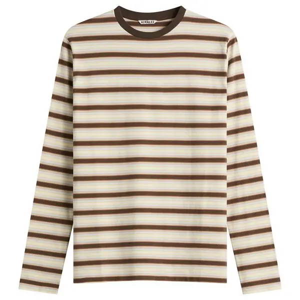 Auralee Gradient Stripe Long Sleeve T-shirt - Fade Brown Stripe