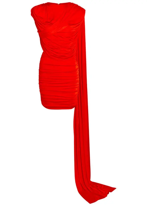 THE NEW ARRIVALS ILKYAZ OZEL Khara Scarf-effect Stretch-jersey Mini Dress - Red