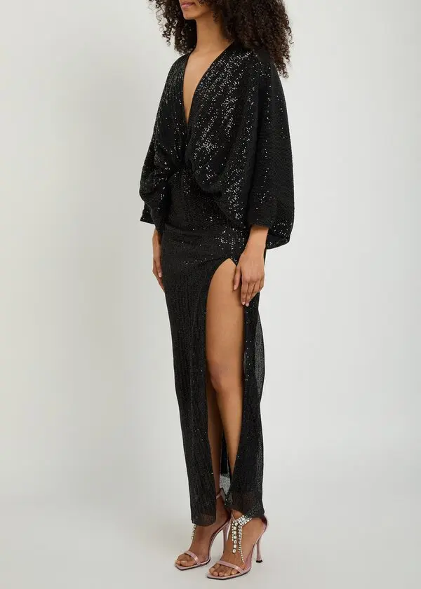 L'IDEE Paradiso Sequin-embellished Gown - Black