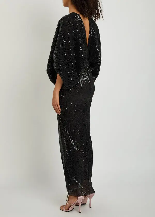 L'IDEE Paradiso Sequin-embellished Gown - Black