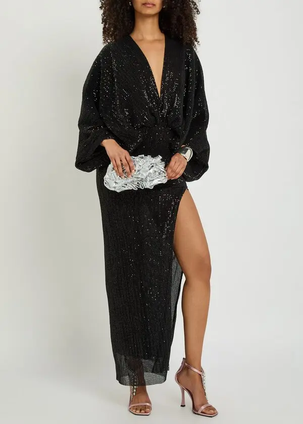 L'IDEE Paradiso Sequin-embellished Gown - Black