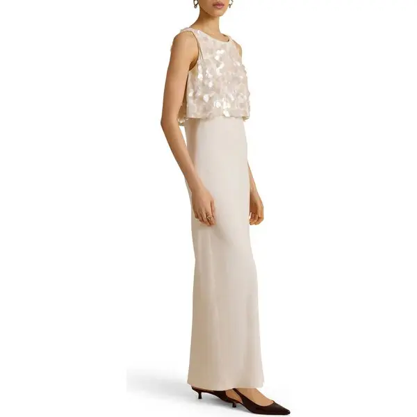 Marina Moscone Bias Dress With Paillette Bodice - Ivory