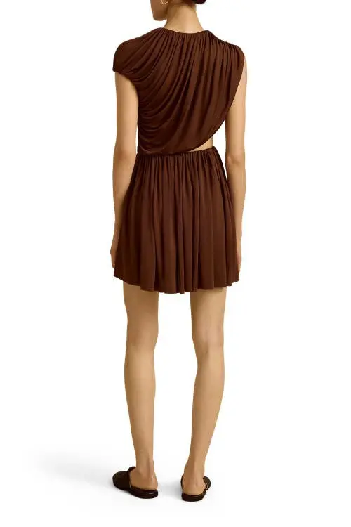 Marina Moscone Mini Gathered Draped Dress With Cap Sleeves - Umber