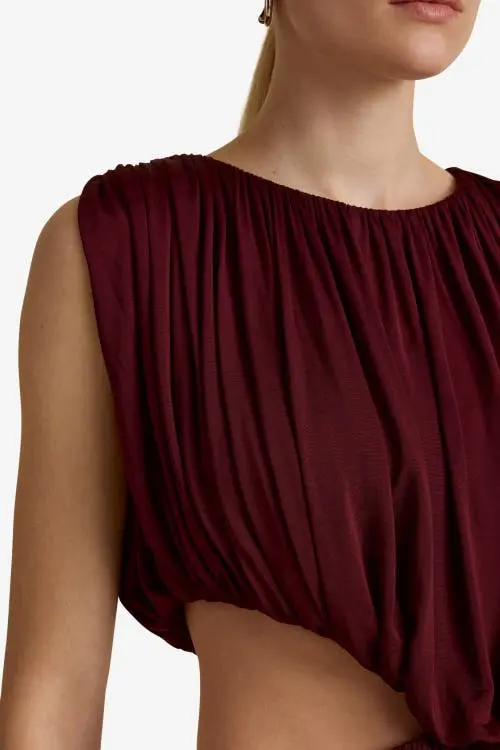 Marina Moscone Mini Gathered Draped Dress With Cap Sleeves - Umber