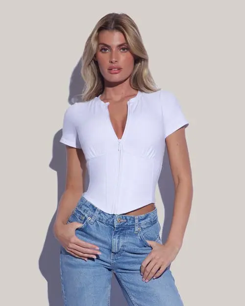 TA3 Mega Sculpting Zip-front Short Sleeve Top