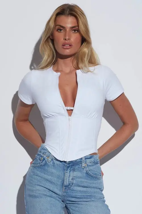 TA3 Mega Sculpting Zip-front Short Sleeve Top