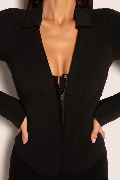 TA3 Long Sleeve Top With Built-in Shapewear - Black