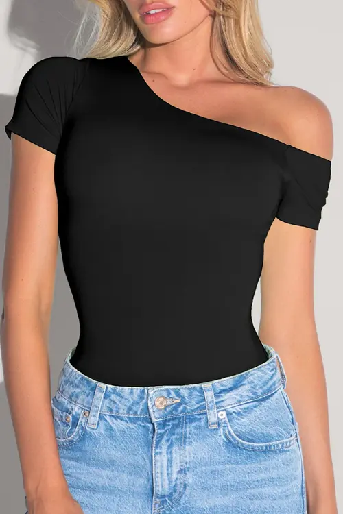 TA3 One-shoulder Short Sleeve Top - Black