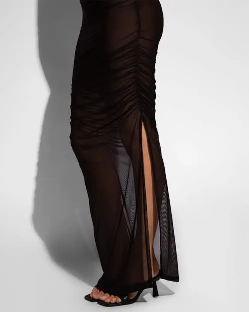 TA3 Ruched Sheer Maxi Skirt