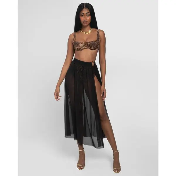 TA3 Sheer Slit Mini Cover-up Skirt - Black
