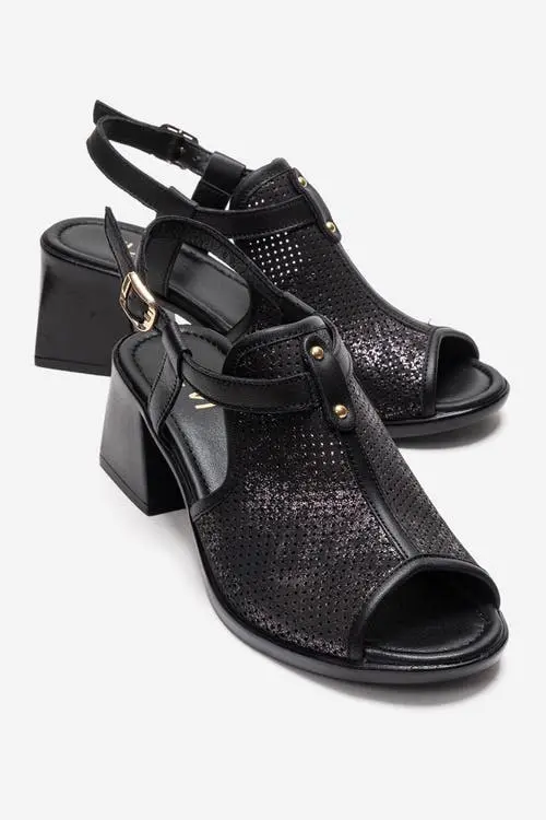FOREVER & ALWAYS SHOES Janelle Leather Block Heel Sandal - Black