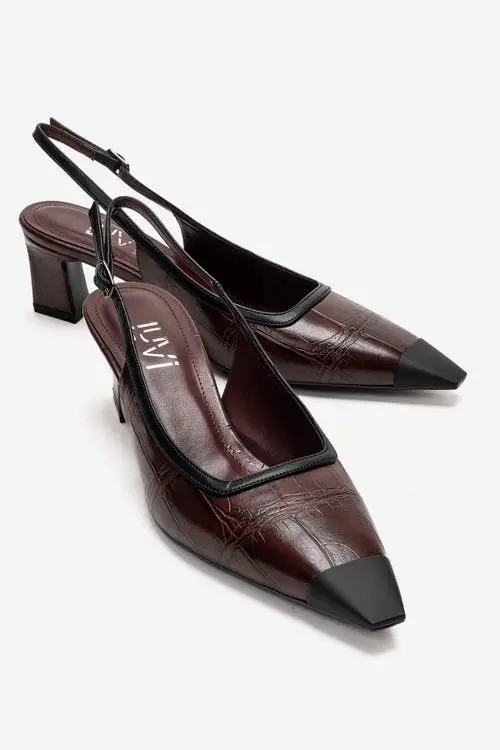 PROLOGUE SHOES Hilda Block Heel Pump - Burgundy Print