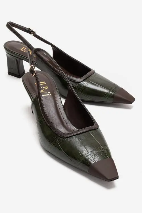 PROLOGUE SHOES Hilda Block Heel Pump - Green Print