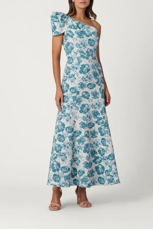 Shoshanna Midnight Floral Jacquard Lolla Dress - Blue/ivory