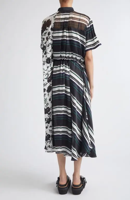 Sacai Pattern Mix Pleated Dress - White Multi