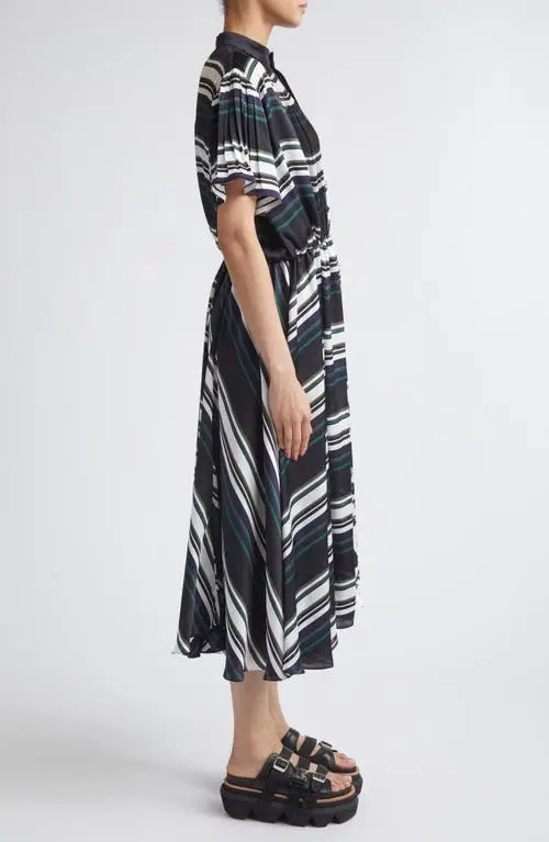 Sacai Pattern Mix Pleated Dress - White Multi