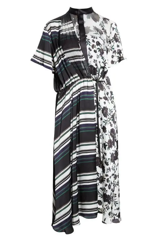 Sacai Pattern Mix Pleated Dress - White Multi
