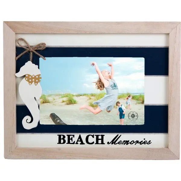 BEACHCOMBERS 4x6 Frame With Hanging Seahorse - Beige