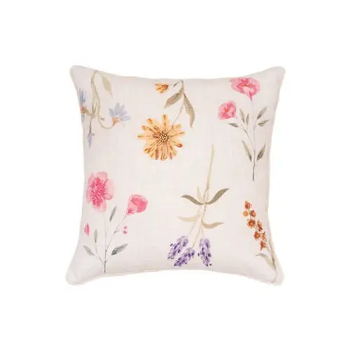 C&F HOME April Showers Flowers Cotton Blend Accent Throw Pillow 18" X 18 - Beige