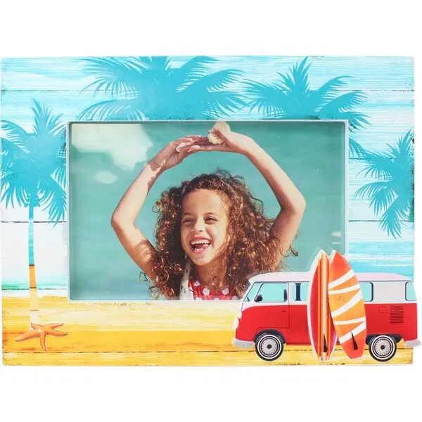 BEACHCOMBERS 8" Resin 4x6 Blue Surf Scene Photo Picture Frame - Red