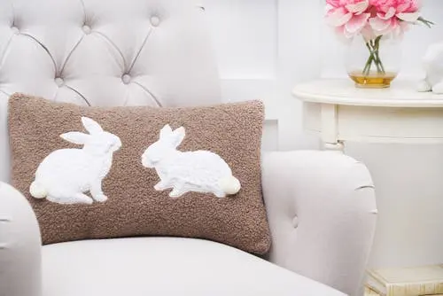 C&F HOME Easter Bunny Rabbit Duo Silhouettes Hooked Mini Lumbar Accent Pillow 12" X 20"