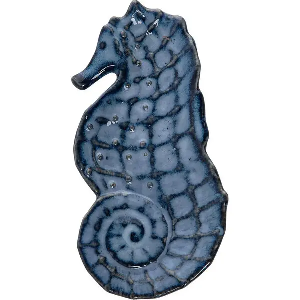 BEACHCOMBERS Textured Seahorse Dish Porcelain Dinnerware Plate - Blue