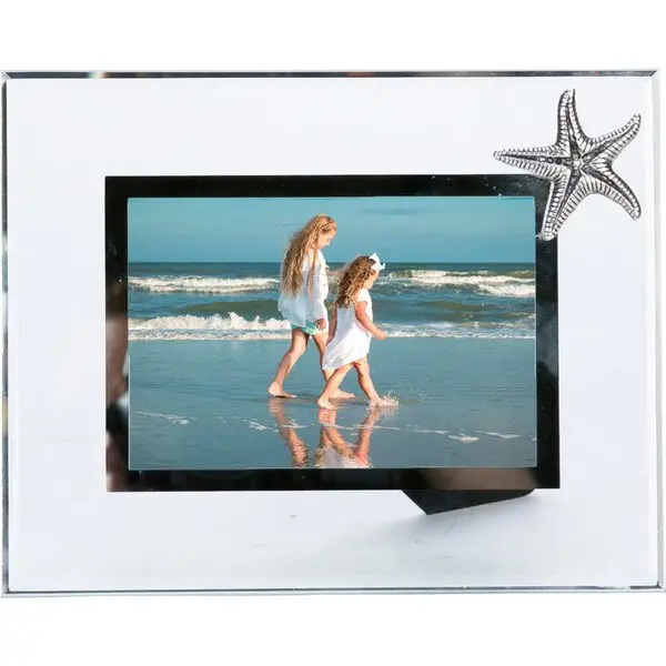 BEACHCOMBERS 4x6 Pewter Starfish Glass Picture Photo Frame - White
