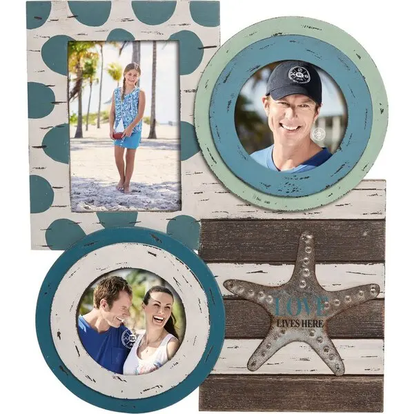 BEACHCOMBERS Love Lives Here" 3-section Photo Picture Frame Holder - Blue