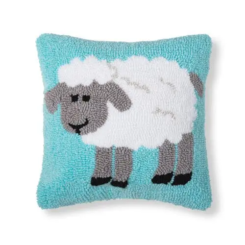 C&F HOME Fluffy Sheep Hooked Mini Accent Pillow 12" X 12" - Blue