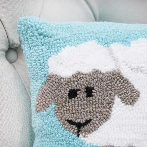 C&F HOME Fluffy Sheep Hooked Mini Accent Pillow 12" X 12"