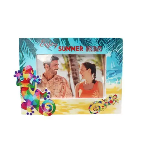 BEACHCOMBERS 8" Resin 4x6 Gecko Square Picture Frame Photo Holder - Blue