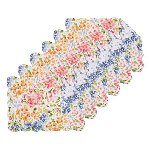 C&F HOME Florian Watercolor Flowers 100% Cotton Set Of 6 Placemats 13" X 19 - Blue