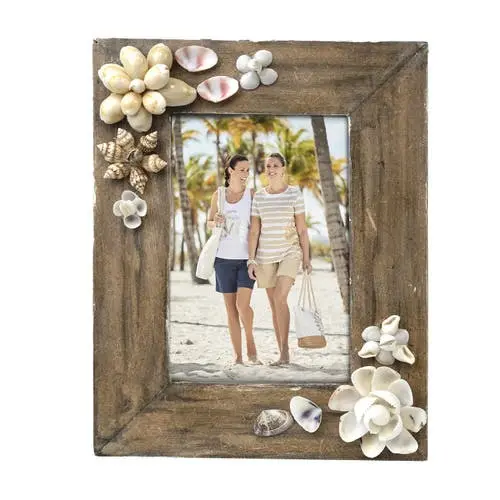 BEACHCOMBERS Wooden Coastal Shells 4x6 Photo Picture Frame Holder - Brown