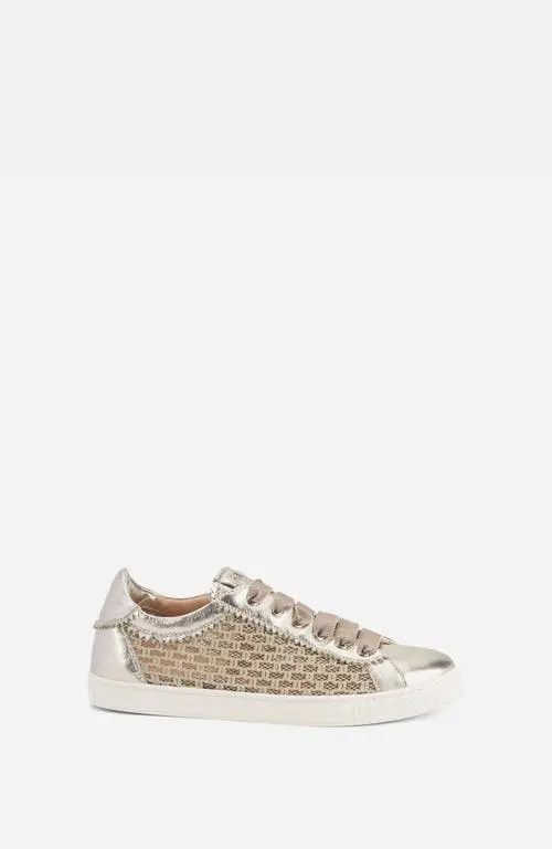 Agl Sade Plots Sneaker With Woven Texture - Platinum Leather