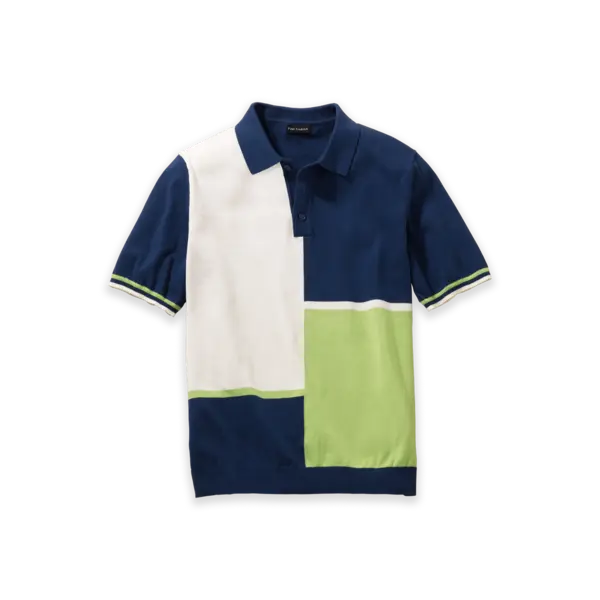 PAUL FREDRICK Cotton Three Button Polo - Blue Multi