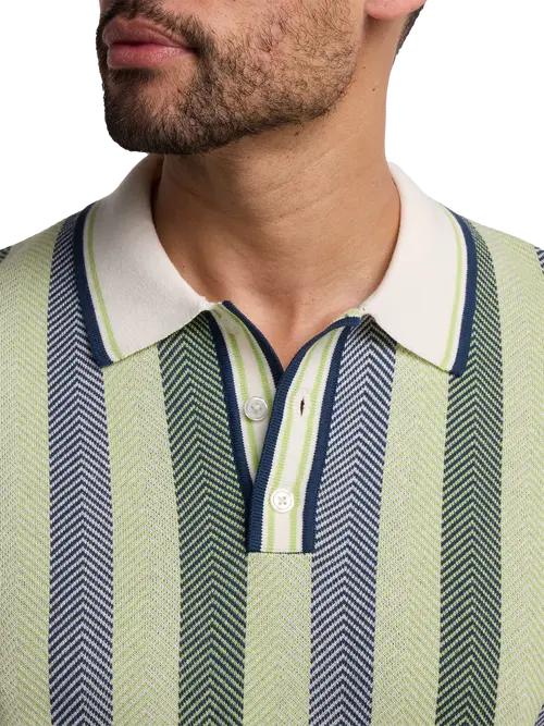 PAUL FREDRICK Cotton Three Button Polo - Green Multi