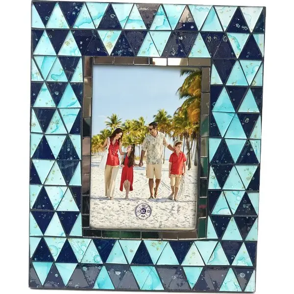 BEACHCOMBERS Wood Mosaic Photo Picture Frame Holder - Blue