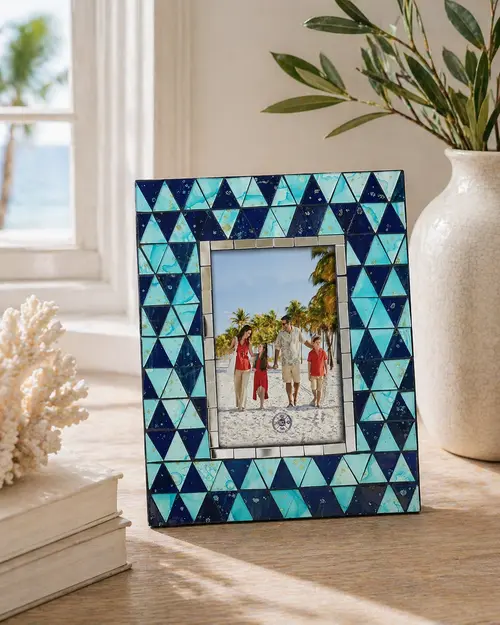 BEACHCOMBERS Mosaic Geometric Tile 4x6 Wooden Photo Picture Frame