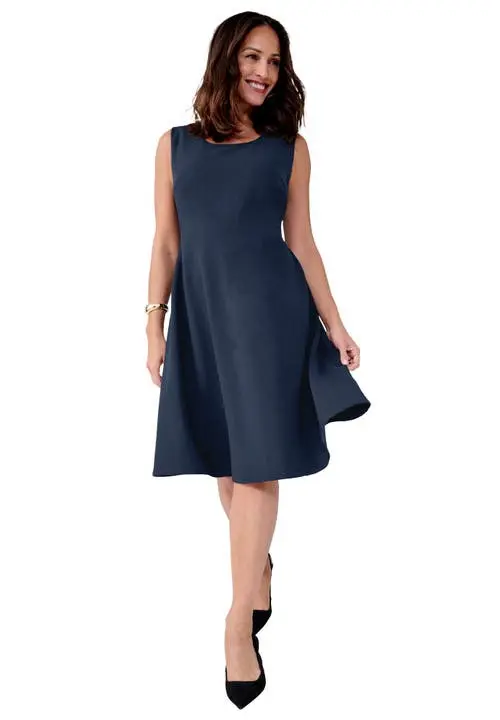 JESSICA LONDON Bi-stretch Fit And Flare Dress - Navy