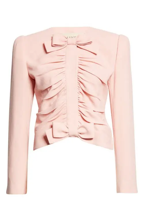 Valentino Garavani Bow Detail Lightweight Wool Crop Jacket - Rose