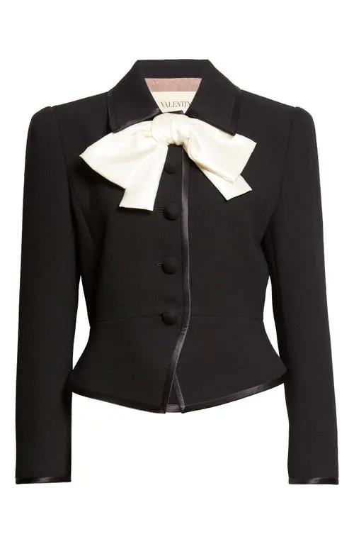 Valentino Garavani Bow-front Virgin Wool Crepe Crop Jacket - Black